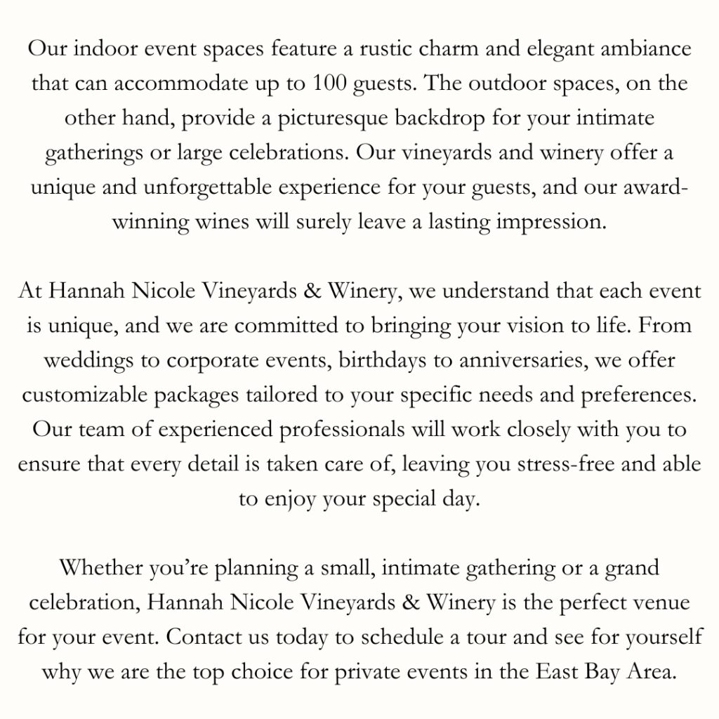 Private Corporate Events - Hannah Nicole Vineyards